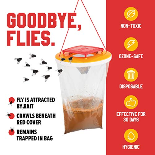 Redtop Flycatchers Standard Size - 100% Non-Toxic Disposable Outdoor Fly Trap - Designed to Attract Egg-Laying Females (4)