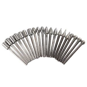 Stone Carving Set Diamond Burrs for Engraving, Grinding, Polishing Stone, Rocks, Jewelry, Glass, Ceramics, Nails Compatible with Dremel Rotary Tools 1/8 inch Shank 20 Pieces Set