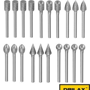 Stone Carving Set Diamond Burrs for Engraving, Grinding, Polishing Stone, Rocks, Jewelry, Glass, Ceramics, Nails Compatible with Dremel Rotary Tools 1/8 inch Shank 20 Pieces Set