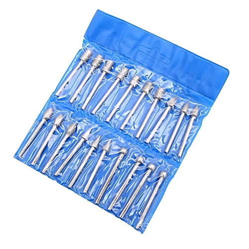 Stone Carving Set Diamond Burrs for Engraving, Grinding, Polishing Stone, Rocks, Jewelry, Glass, Ceramics, Nails Compatible with Dremel Rotary Tools 1/8 inch Shank 20 Pieces Set