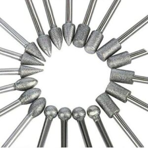 Stone Carving Set Diamond Burrs for Engraving, Grinding, Polishing Stone, Rocks, Jewelry, Glass, Ceramics, Nails Compatible with Dremel Rotary Tools 1/8 inch Shank 20 Pieces Set