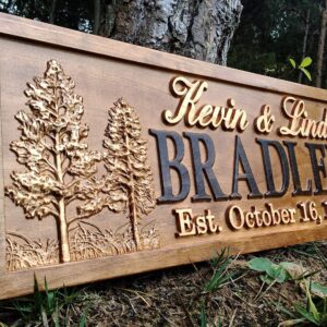 Rustic Wedding Signs Wood Wall Art Personalized Couples Gift Ideas Family Last Name Custom Name Sign Lakehouse Hunting Lodge Home Decor Tree Carved Wooden Cabin 5 Year Anniversary Gift