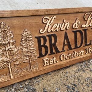 Rustic Wedding Signs Wood Wall Art Personalized Couples Gift Ideas Family Last Name Custom Name Sign Lakehouse Hunting Lodge Home Decor Tree Carved Wooden Cabin 5 Year Anniversary Gift