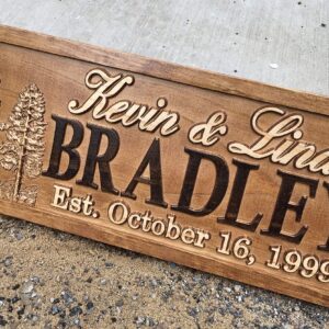 Rustic Wedding Signs Wood Wall Art Personalized Couples Gift Ideas Family Last Name Custom Name Sign Lakehouse Hunting Lodge Home Decor Tree Carved Wooden Cabin 5 Year Anniversary Gift