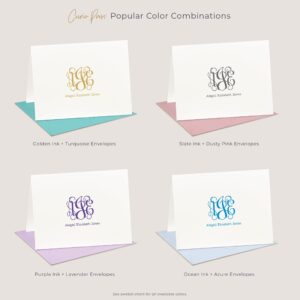 Monogrammed Personalized Preppy Girls or Womens FOLDED NOTECARD Stationery, Custom Card and Envelope Set - VINE MONOGRAM FOLD