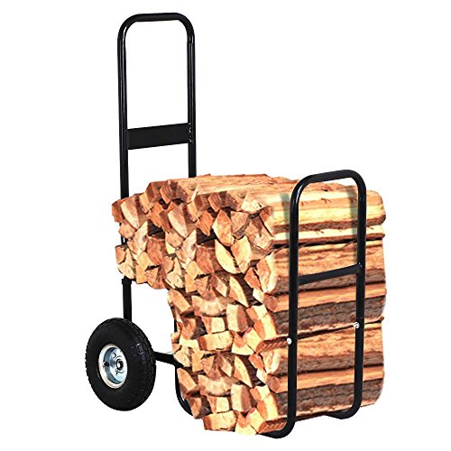 go2buy Firewood Log Cart Carrier Wood Rack Storage Mover Outdoor Indoor, Firewood Cart Firewood Hauler Rack with Wheels