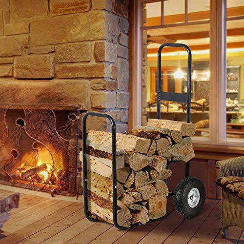 go2buy Firewood Log Cart Carrier Wood Rack Storage Mover Outdoor Indoor, Firewood Cart Firewood Hauler Rack with Wheels