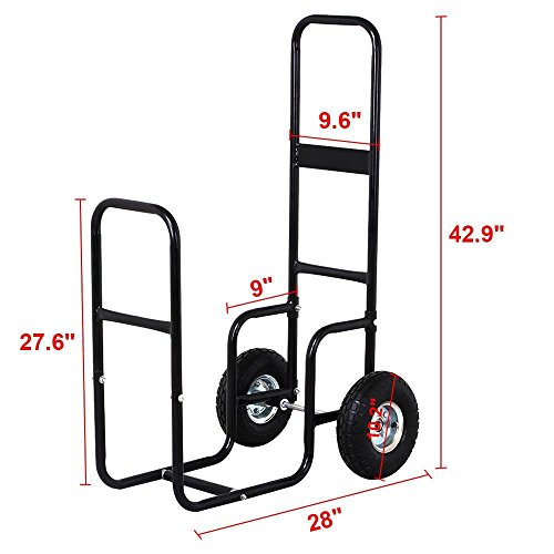 go2buy Firewood Log Cart Carrier Wood Rack Storage Mover Outdoor Indoor, Firewood Cart Firewood Hauler Rack with Wheels