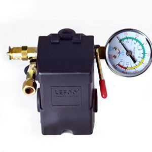 Air Compressor Pressure Control Switch 4 Ports 95-125 PSI w/ 0-200 PSI Gauge 150 PSI pop off valve