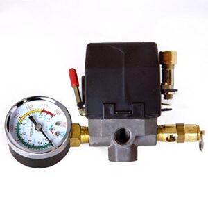 Air Compressor Pressure Control Switch 4 Ports 95-125 PSI w/ 0-200 PSI Gauge 150 PSI pop off valve