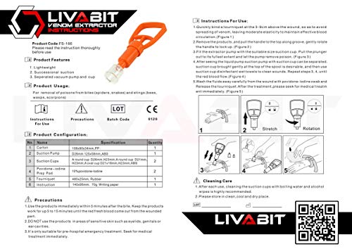 LIVABIT First Aid Safety Tool F.A.S.T. Kit Emergency Venom Extractor Snake Bite and Sting Suction Pump for Hiking, Camping, Backpacking, Insect Sting & Snake Bite Treatment