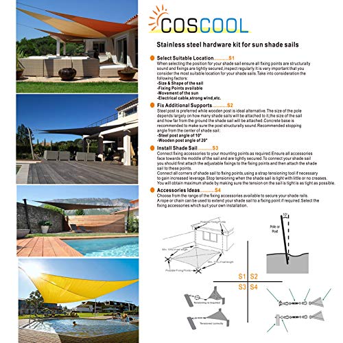 COSCOOL Shade Sail Hardware Kit for Sun Shade Sails Stainless Steel Installation Hardware Kit (6-inch Triangular)