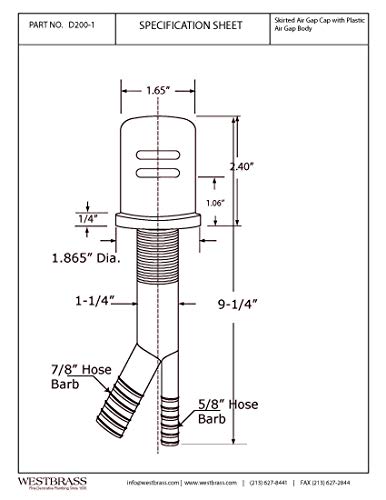 Westbrass R200-1-07 1-3/4" x 2-3/4" Solid Brass Air Gap Cap Kit, Skirted, Satin Nickel