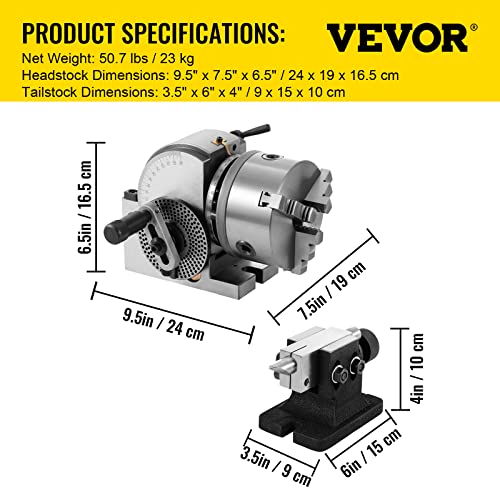 Mophorn Dividing Head BS-0 5Inch 3 Jaw Chuck Dividing Head Set Precision Semi Universal Dividing Head for Milling Machine Rotary Table Tailstock Milling Set (5 Inch Chuck)