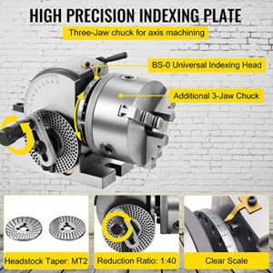 Mophorn Dividing Head BS-0 5Inch 3 Jaw Chuck Dividing Head Set Precision Semi Universal Dividing Head for Milling Machine Rotary Table Tailstock Milling Set (5 Inch Chuck)