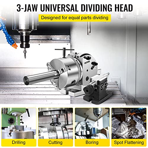 Mophorn Dividing Head BS-0 5Inch 3 Jaw Chuck Dividing Head Set Precision Semi Universal Dividing Head for Milling Machine Rotary Table Tailstock Milling Set (5 Inch Chuck)