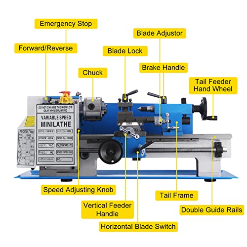 BestEquip Metal Lathe 7" x 14",Mini Metal Lathe 0-2500 RPM Variable Speed,Mini Lathe with 4" 3-jaw Chuck,Bench Top Metal Lathe, Benchtop Lathe, for Various Types of Metal Turning