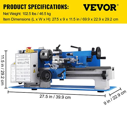 BestEquip Metal Lathe 7" x 14",Mini Metal Lathe 0-2500 RPM Variable Speed,Mini Lathe with 4" 3-jaw Chuck,Bench Top Metal Lathe, Benchtop Lathe, for Various Types of Metal Turning