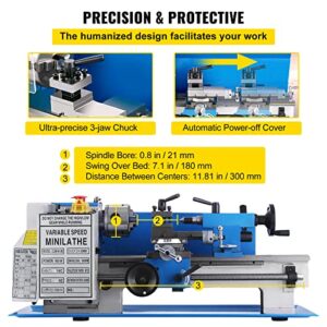 BestEquip Metal Lathe 7" x 14",Mini Metal Lathe 0-2500 RPM Variable Speed,Mini Lathe with 4" 3-jaw Chuck,Bench Top Metal Lathe, Benchtop Lathe, for Various Types of Metal Turning