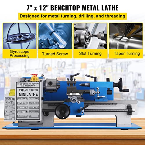 BestEquip Metal Lathe 7" x 14",Mini Metal Lathe 0-2500 RPM Variable Speed,Mini Lathe with 4" 3-jaw Chuck,Bench Top Metal Lathe, Benchtop Lathe, for Various Types of Metal Turning