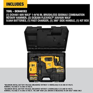 DEWALT 60V MAX Cordless Hammer Drill Kit, 1-9/16 in., (2) FLEXVOLT Batteries & Charger Included (DCH481X2)