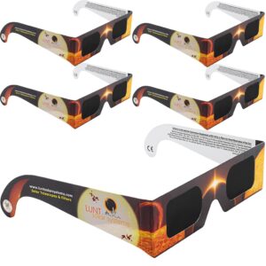 lunt solar systems 5 pack eclipse glasses, nasa approved 2024, ce and iso certified, aas approved, trusted for solar viewing