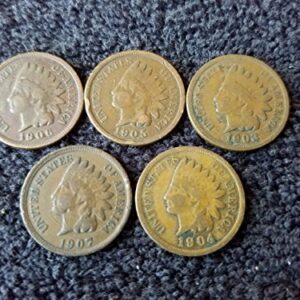 1900 thru 1909 Various Indian Head Pennies 5 Different Dates - in Gift Bag Indian Head Good and Better