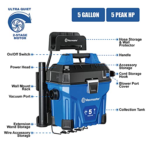 Vacmaster VWMB508 0101 5 Gallon Wall-Mount Wet/Dry Vacuum with Remote Control Operation