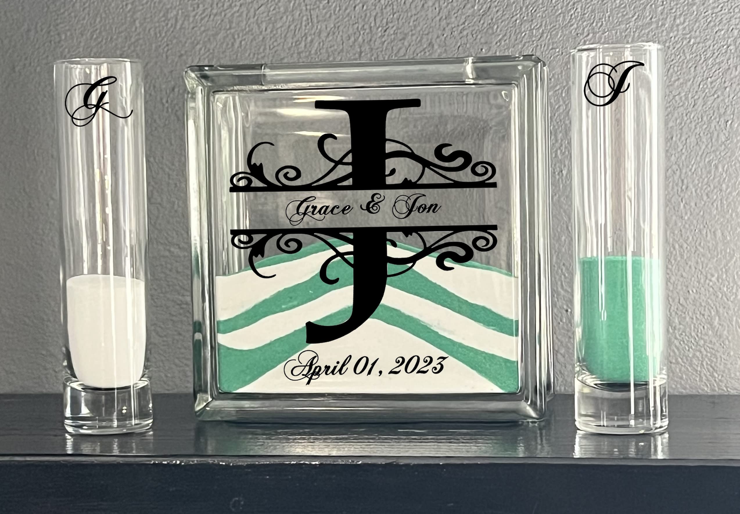 Glass Unity Set for Weddings, Personalized Monogram Wedding Sand Ceremony, Unity Candle Alternative