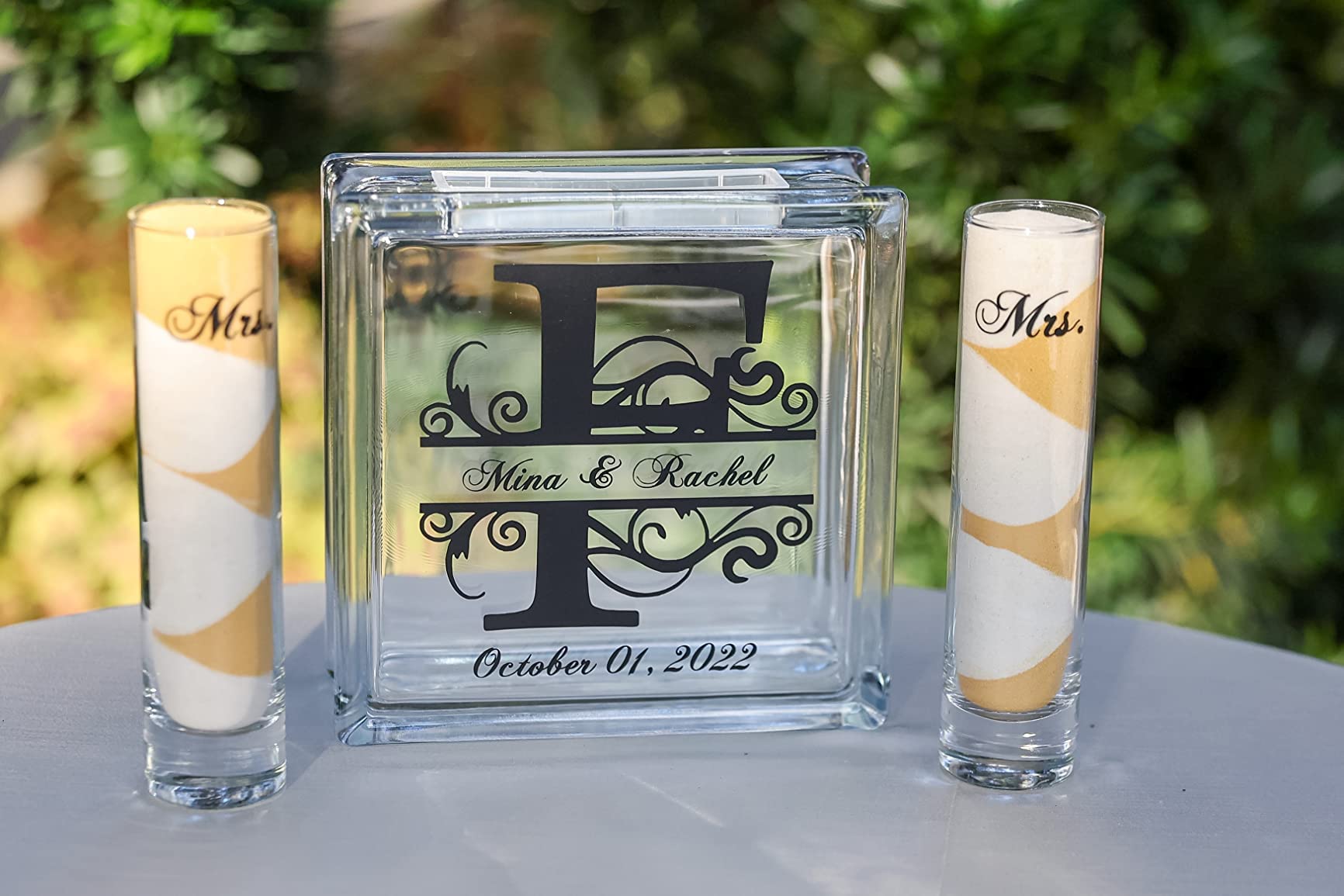 Glass Unity Set for Weddings, Personalized Monogram Wedding Sand Ceremony, Unity Candle Alternative