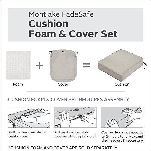 Classic Accessories Montlake FadeSafe Water-Resistant 25 x 25 x 5 Inch Square Outdoor Seat Cushion Slip Cover, Patio Furniture Chair Cushion Cover, Heather Grey, Patio Furniture Cushion Covers