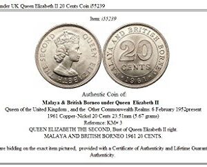 Authentic Ancient Greek Roman Coins & More 1961 Malaya & British Borneo Under UK Queen Elizabeth II 20 Cents Coin i55239