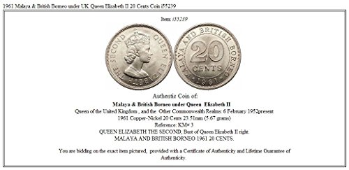 Authentic Ancient Greek Roman Coins & More 1961 Malaya & British Borneo Under UK Queen Elizabeth II 20 Cents Coin i55239