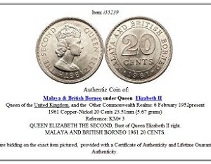 Authentic Ancient Greek Roman Coins & More 1961 Malaya & British Borneo Under UK Queen Elizabeth II 20 Cents Coin i55239