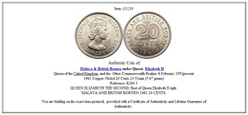 Authentic Ancient Greek Roman Coins & More 1961 Malaya & British Borneo Under UK Queen Elizabeth II 20 Cents Coin i55239