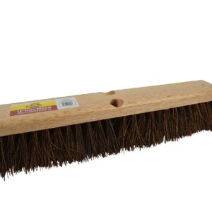 Bristles 4218 18” Outdoor Push Broom Head – Heavy Duty Hardwood Block, Rough Surface Stiff Palmyra Fibers, Brown