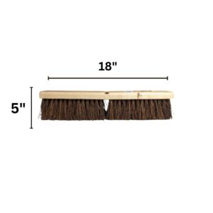 Bristles 4218 18” Outdoor Push Broom Head – Heavy Duty Hardwood Block, Rough Surface Stiff Palmyra Fibers, Brown