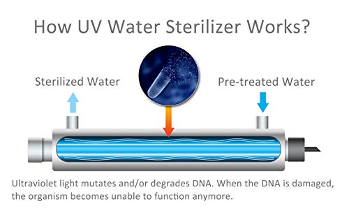 HQUA-OWS-6 Ultraviolet Water Purifier Sterilizer Filter for Kitchen Water Purification,6GPM 110V 25W Model HQUA-UV-6GPM + 1 Extra UV Tube