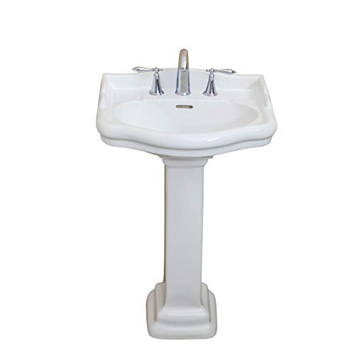 Fine Fixtures, Roosevelt White Pedestal Sink - 22 Inch Vitreous China Ceramic Material (8 Inch Faucet Spread Hole)