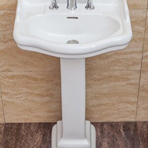 Fine Fixtures, Roosevelt White Pedestal Sink - 22 Inch Vitreous China Ceramic Material (8 Inch Faucet Spread Hole)