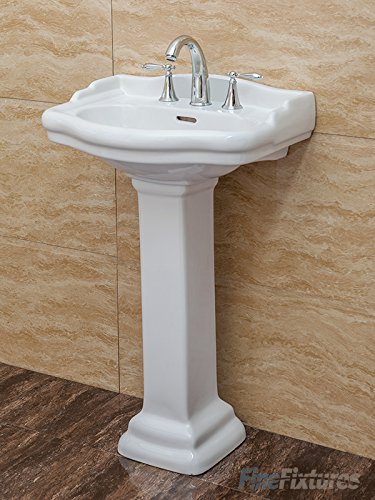 Fine Fixtures, Roosevelt White Pedestal Sink - 22 Inch Vitreous China Ceramic Material (8 Inch Faucet Spread Hole)