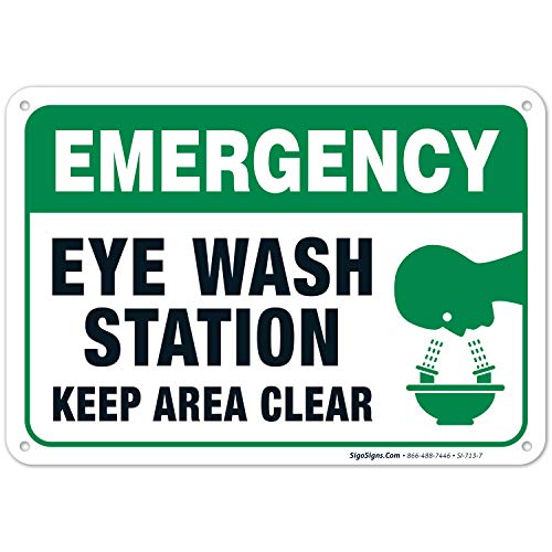 Eye Wash Station Signs, Emergency Sign, 10x7 Rust Free Aluminum, Weather/Fade Resistant, Easy Mounting, Indoor/Outdoor Use, Made in USA by SIGO SIGNS