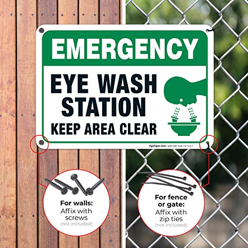 Eye Wash Station Signs, Emergency Sign, 10x7 Rust Free Aluminum, Weather/Fade Resistant, Easy Mounting, Indoor/Outdoor Use, Made in USA by SIGO SIGNS