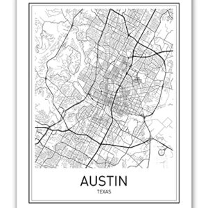 Austin Map Print City Maps of Austin Art Print Map Poster Texas Map Texas Black White Map Wall Art Map Modern Minimalist Wall Art Scandinavian Art City Map Poster 8x10 Unframed Wall Print