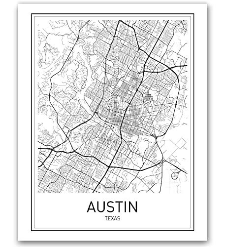 Austin Map Print City Maps of Austin Art Print Map Poster Texas Map Texas Black White Map Wall Art Map Modern Minimalist Wall Art Scandinavian Art City Map Poster 8x10 Unframed Wall Print