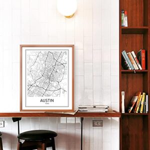 Austin Map Print City Maps of Austin Art Print Map Poster Texas Map Texas Black White Map Wall Art Map Modern Minimalist Wall Art Scandinavian Art City Map Poster 8x10 Unframed Wall Print