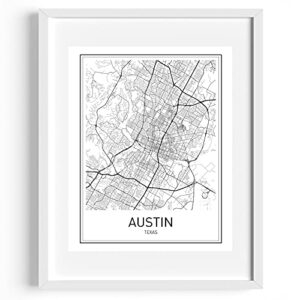 Austin Map Print City Maps of Austin Art Print Map Poster Texas Map Texas Black White Map Wall Art Map Modern Minimalist Wall Art Scandinavian Art City Map Poster 8x10 Unframed Wall Print