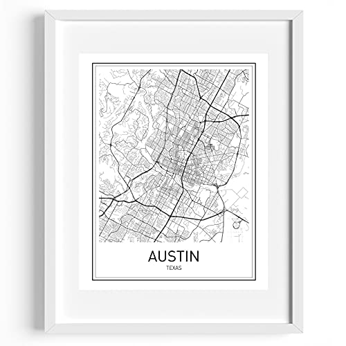 Austin Map Print City Maps of Austin Art Print Map Poster Texas Map Texas Black White Map Wall Art Map Modern Minimalist Wall Art Scandinavian Art City Map Poster 8x10 Unframed Wall Print