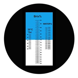 Optics Honey Sugar Moisture Brix Baume Refractometer ATC, Tri-Scale 58-90% Brix, 38-43 Be'(Baume) 12-27% Water, Beekeeping, Maple, w/Extra Dioptric Oil (for Calibration), Reference