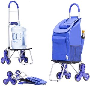 dbest products stair climber bigger trolley dolly, blue shopping grocery foldable cart condo apartment